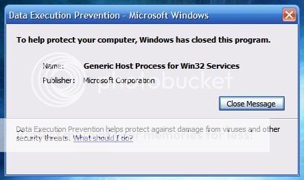 Startup errors [DEP - Generic Host Process for Win32 Services] | WindowsBBS